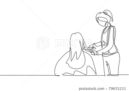 Single one line drawing model sitting while... - Stock Illustration ...