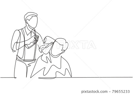 Single continuous line drawing barber makes... - Stock Illustration ...