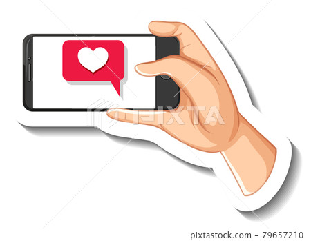 A sticker template with hand holding smart phone - Stock Illustration ...