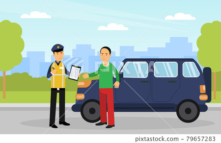 Man Road Policeman in Yellow Waistcoat as... - Stock Illustration ...