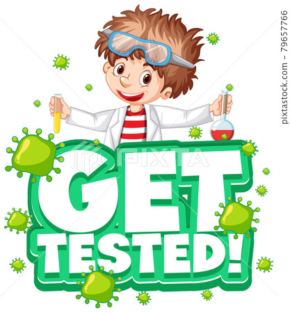 Get Tested font in cartoon style with scientist... - Stock Illustration ...