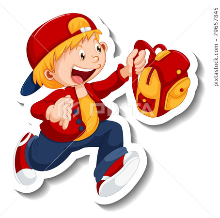 Sticker template with a happy student boy... - Stock Illustration ...
