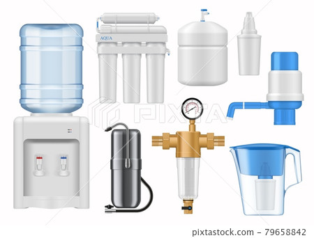Household water filters cartridges and cans mockup - Stock Illustration ...
