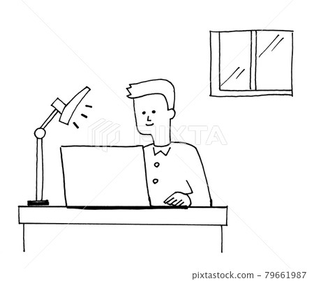 Male line drawing analog illustration working... - Stock Illustration ...