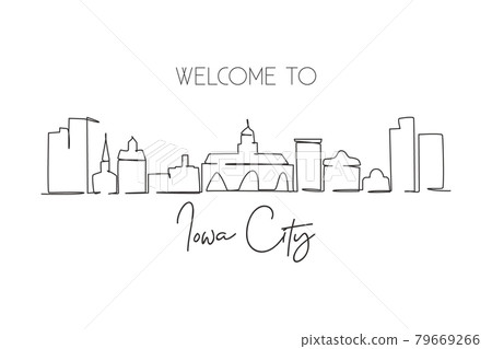 Continuous one line drawing Iowa City skyline.... - Stock Illustration ...