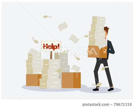 Busy businessman with stack of documents,Pile... - Stock Illustration ...