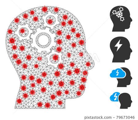 Polygonal Mesh Brain Mechanics Pictogram with... - Stock Illustration ...