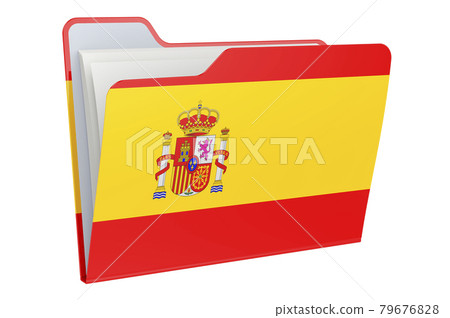Computer folder icon with Spanish flag. 3D... - Stock Illustration ...