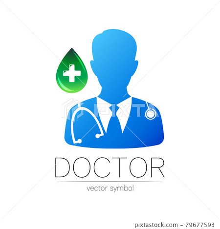 Doctor vector logotype in blue color with green... - Stock Illustration ...