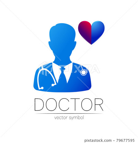 Doctor with heart vector logotype in blue and... - Stock Illustration ...