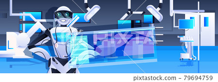 robotic doctor surgeon near virtual screen... - Stock Illustration ...