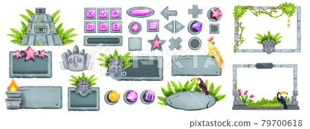 Stone UI game button set, rock Maya jungle menu... - Stock Illustration ...
