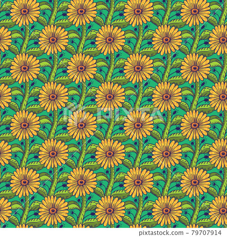 Geometric sunflowers print seamless pattern.-插圖素材 [79707914] - PIXTA圖庫