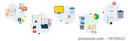 Computer, trash digital, documents and cloud... - Stock Illustration [79709425] - PIXTA