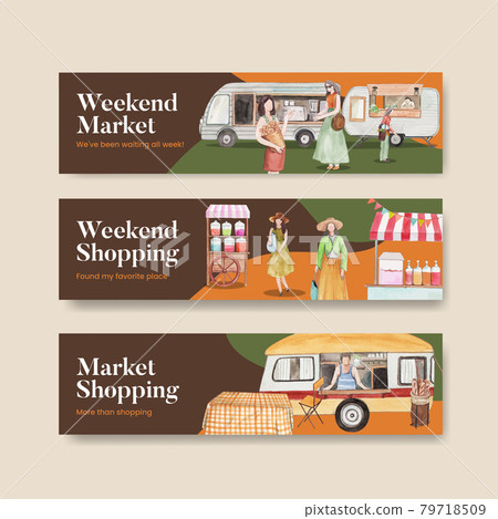 Banner template with weekend market... - Stock Illustration [79718509 ...