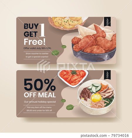 Voucher template with Korean foods... - Stock Illustration [79734016 ...