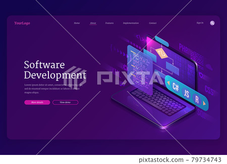 Software development, coding isometric landing - Stock Illustration ...