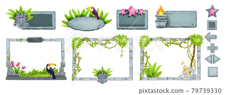 Jungle stone game UI frame set, ancient rock... - Stock Illustration [79739330] - PIXTA