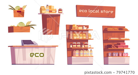 Eco local store set with furniture and products - Stock Illustration ...