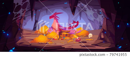Dragon protect gold pile in cave fantasy character - Stock Illustration ...