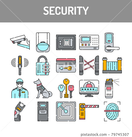 Security line icons set. Isolated vector element. - Stock Illustration ...