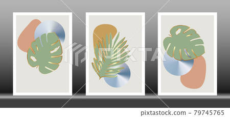Botanical wall art vector set. Golden foliage... - Stock Illustration ...
