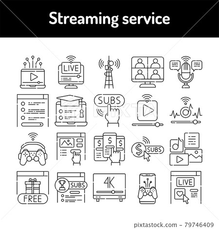 Streaming service line icons set. Isolated... - Stock Illustration ...