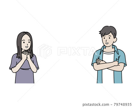 Reassuring, smiling, young men and women,... - Stock Illustration ...