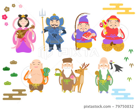 Seven Lucky Gods that bring good fortune - Stock Illustration [79750832 ...