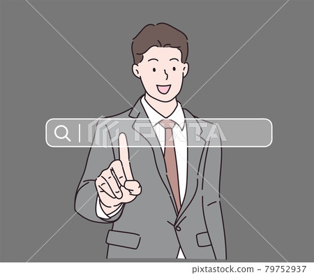 Business man clicking internet search page on... - Stock Illustration ...
