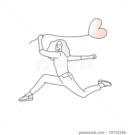 Running girl with heart-shaped balloon. - Stock Illustration [79758166 ...