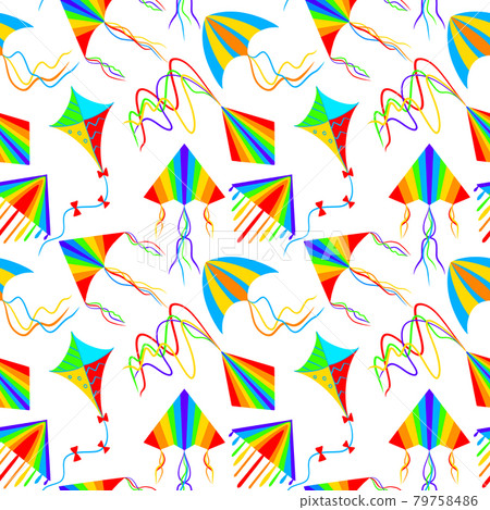 Seamless repeat pattern with bright kites flying-插圖素材 [79758486] - PIXTA圖庫