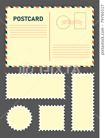 Big postcard and postage stamps set below on... - Stock Illustration ...
