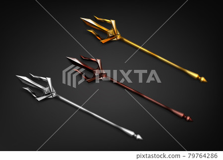 Poseidon tridents, marine God Neptune weapons set - Stock Illustration ...