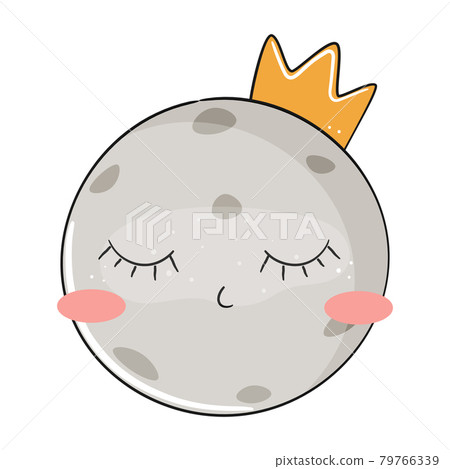 Cute cartoon moon with crown. Vector illustration. - Stock Illustration ...