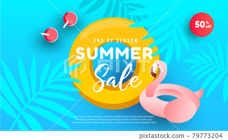 Summer sale design with ocean, tropical leaves... - Stock Illustration ...