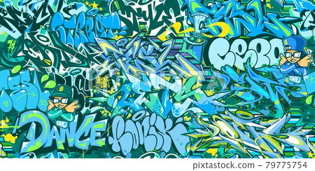 Abstract Blue Urban Graffiti Street Art... - Stock Illustration ...