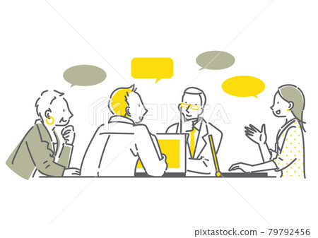 Meeting of a business team of 4 men and women... - Stock Illustration ...
