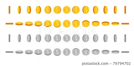Cartoon coin animation sprites. Gold and silver... - Stock Illustration ...
