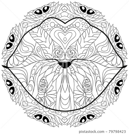 Zentangle stylized lips on mandala. Hand Drawn... - Stock Illustration ...