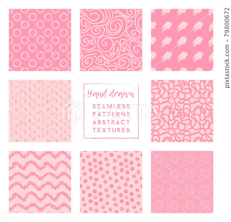 pink colors seamless patterns set with doodle... - Stock Illustration ...