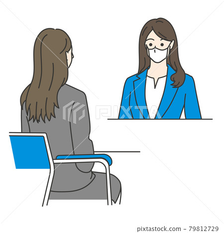 A woman interviewed by a female interviewer... - Stock Illustration ...