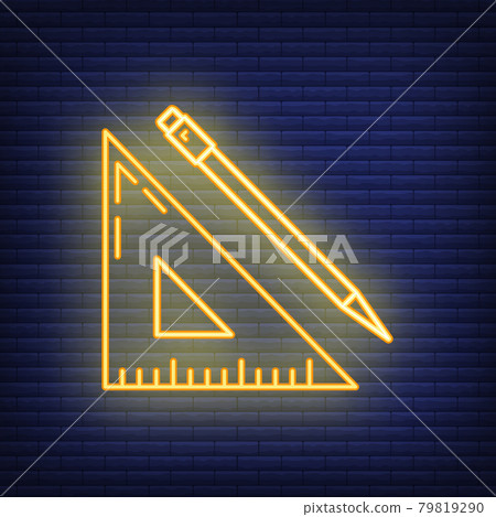 Wooden ruler pencil icon glow neon style,... - Stock Illustration ...