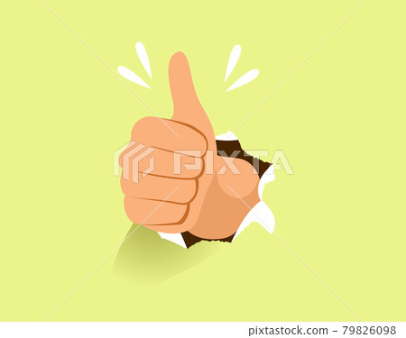 Male hand making thumb up gesture through paper... - Stock Illustration ...