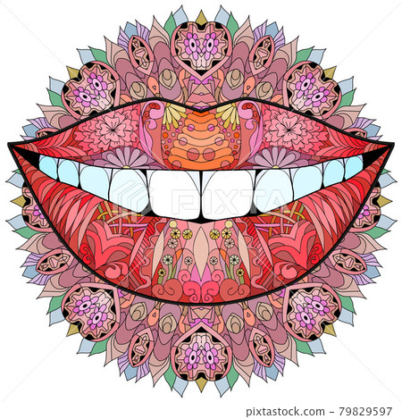Zentangle stylized smile on mandala. Hand Drawn... - Stock Illustration ...