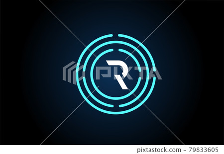 R white letter icon design with blue circles.... - Stock Illustration ...
