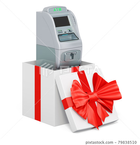 ATM machine inside gift box, gift concept. 3D... - Stock Illustration ...