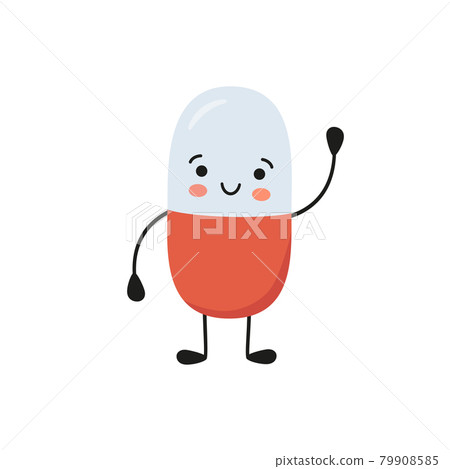 Happy smiling medicine pill character. Kawaii... - Stock Illustration ...