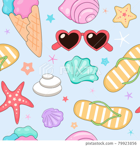 Seamless seashells and starfish pattern.... - Stock Illustration ...