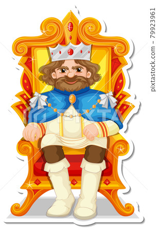 King sitting on throne cartoon character sticker - Stock Illustration ...